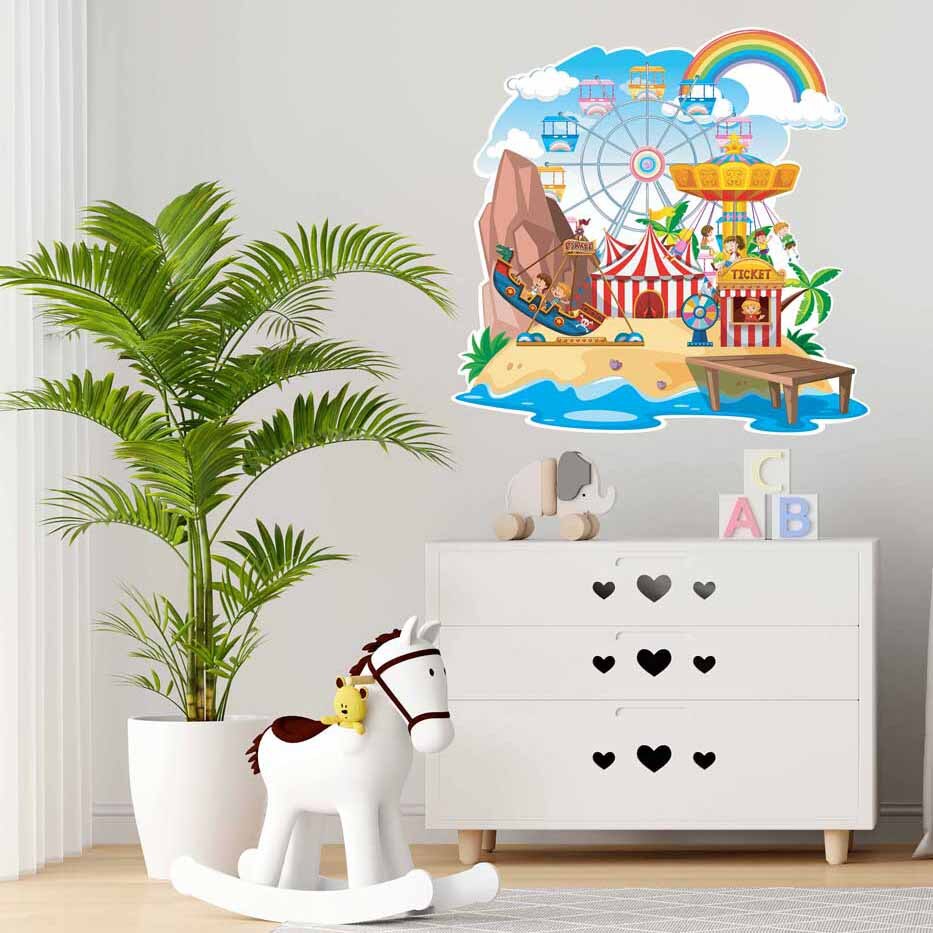 Autocolant de perete pentru copii, Model- Parc de distractii ...