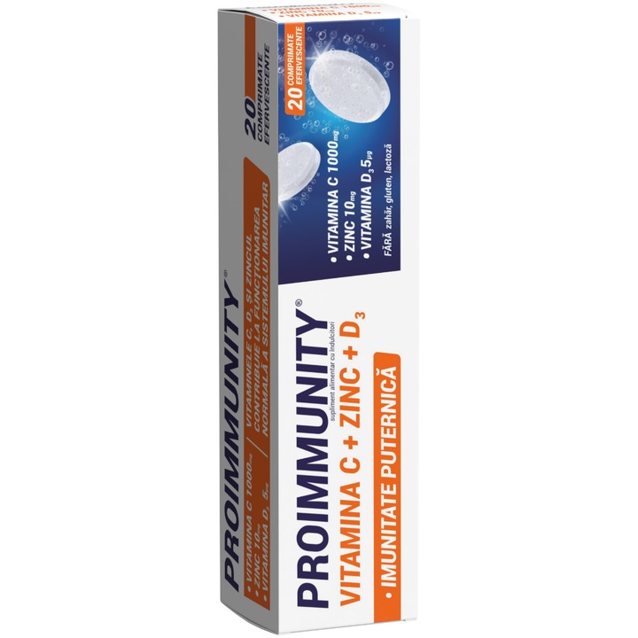 Proimmunity Vitamina C + Zinc + D3, 20 comprimate efervescente ...