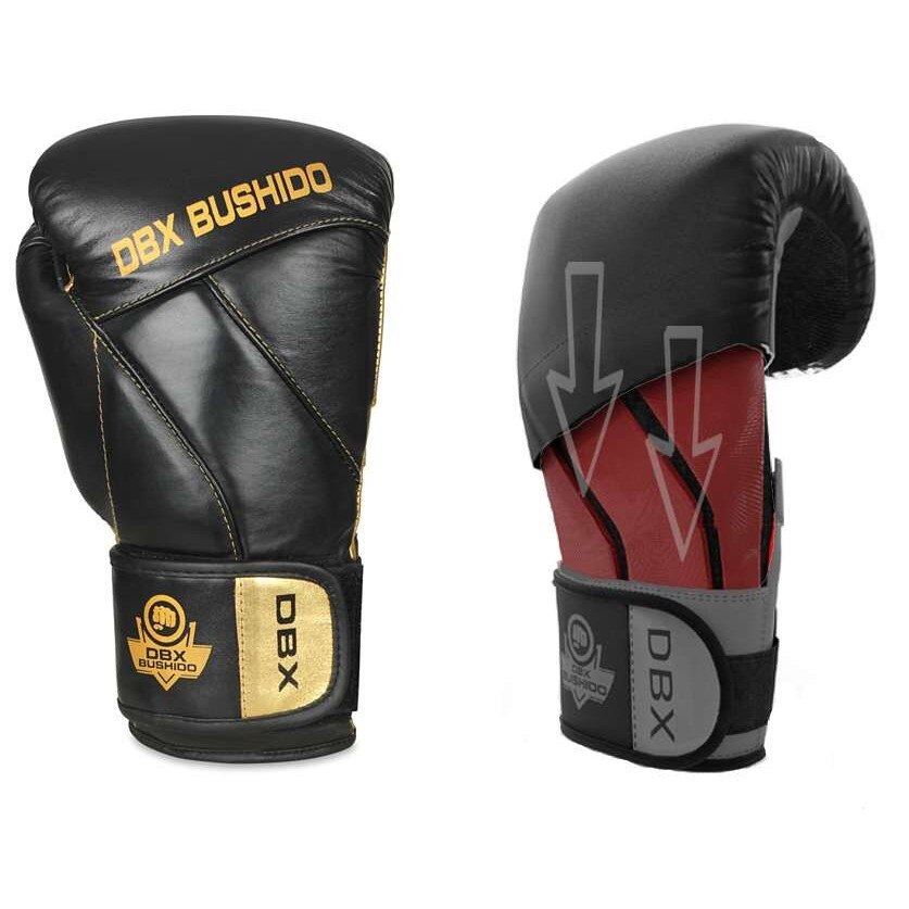 Manusi de box, DBX BUSHIDO, Piele naturala, Negru/Auriu, 16oz - eMAG.ro