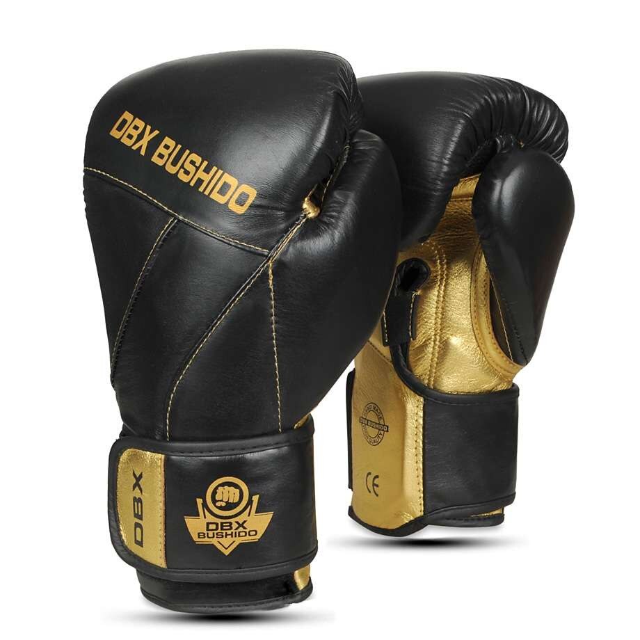 Manusi de box, DBX BUSHIDO, Piele naturala, Negru/Auriu, 16oz - eMAG.ro