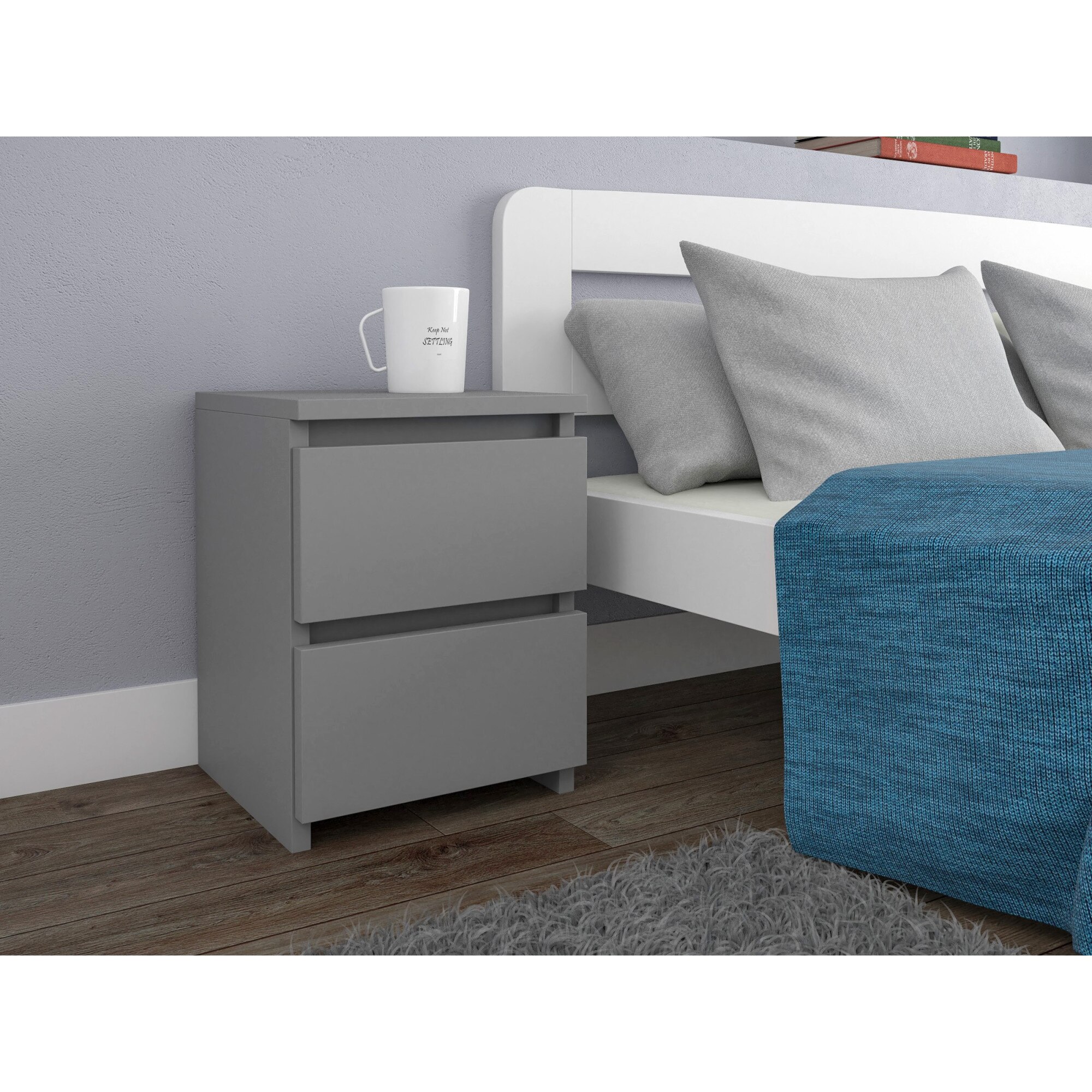 Comoda, Roe furniture, 2 sertare, 30x40cm, Pal, Gri mat - eMAG.ro