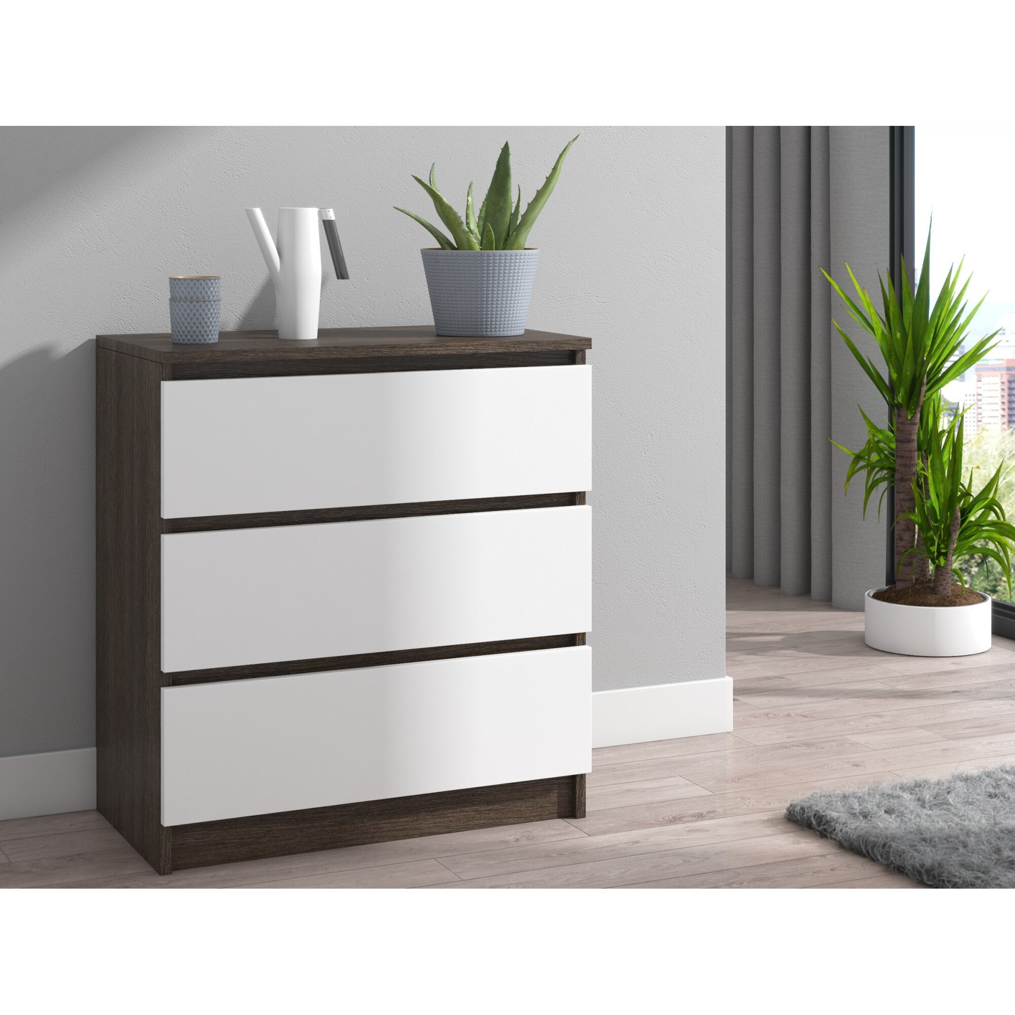 Comoda, Roe furniture, 3 sertare, 40x77cm, Pal, Maro/Alb - eMAG.ro