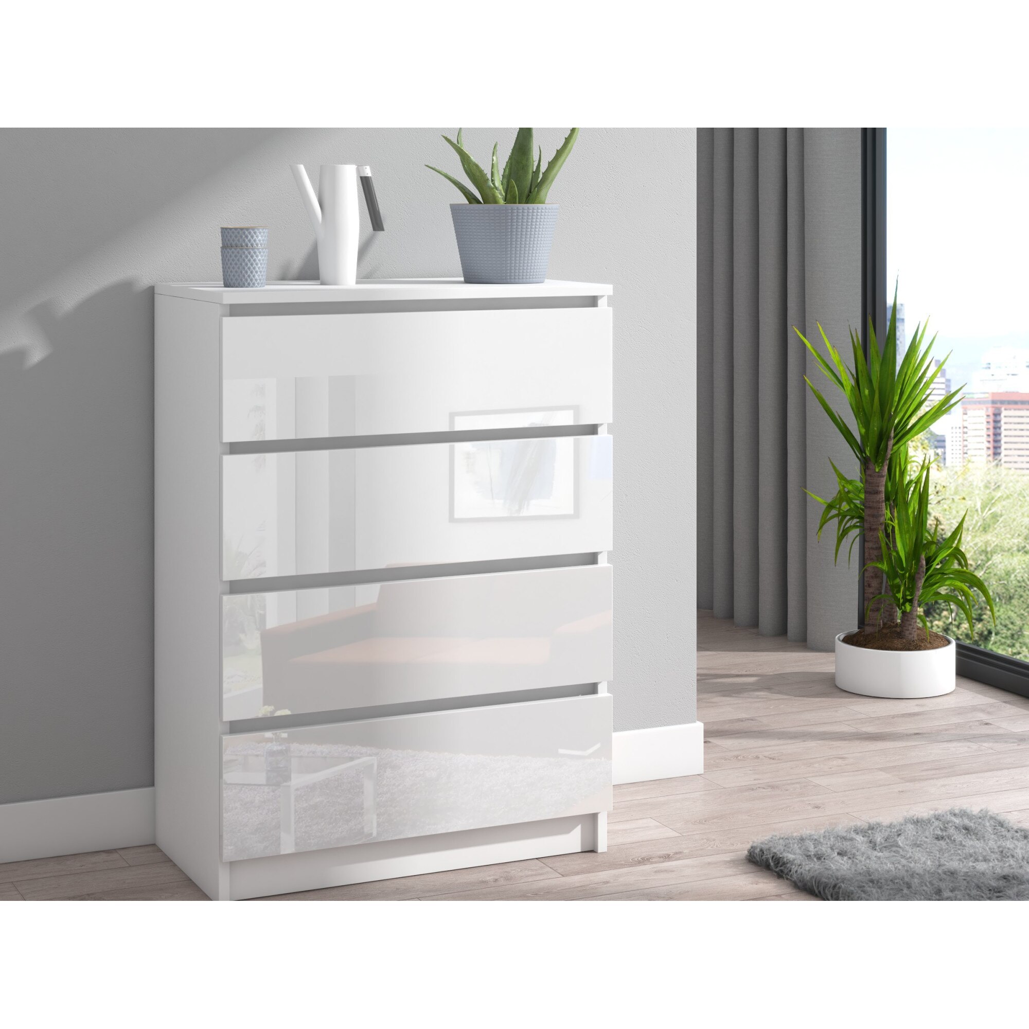 Comoda, Roe furniture, 4 sertare, 40x96cm, Pal, Alb - eMAG.ro