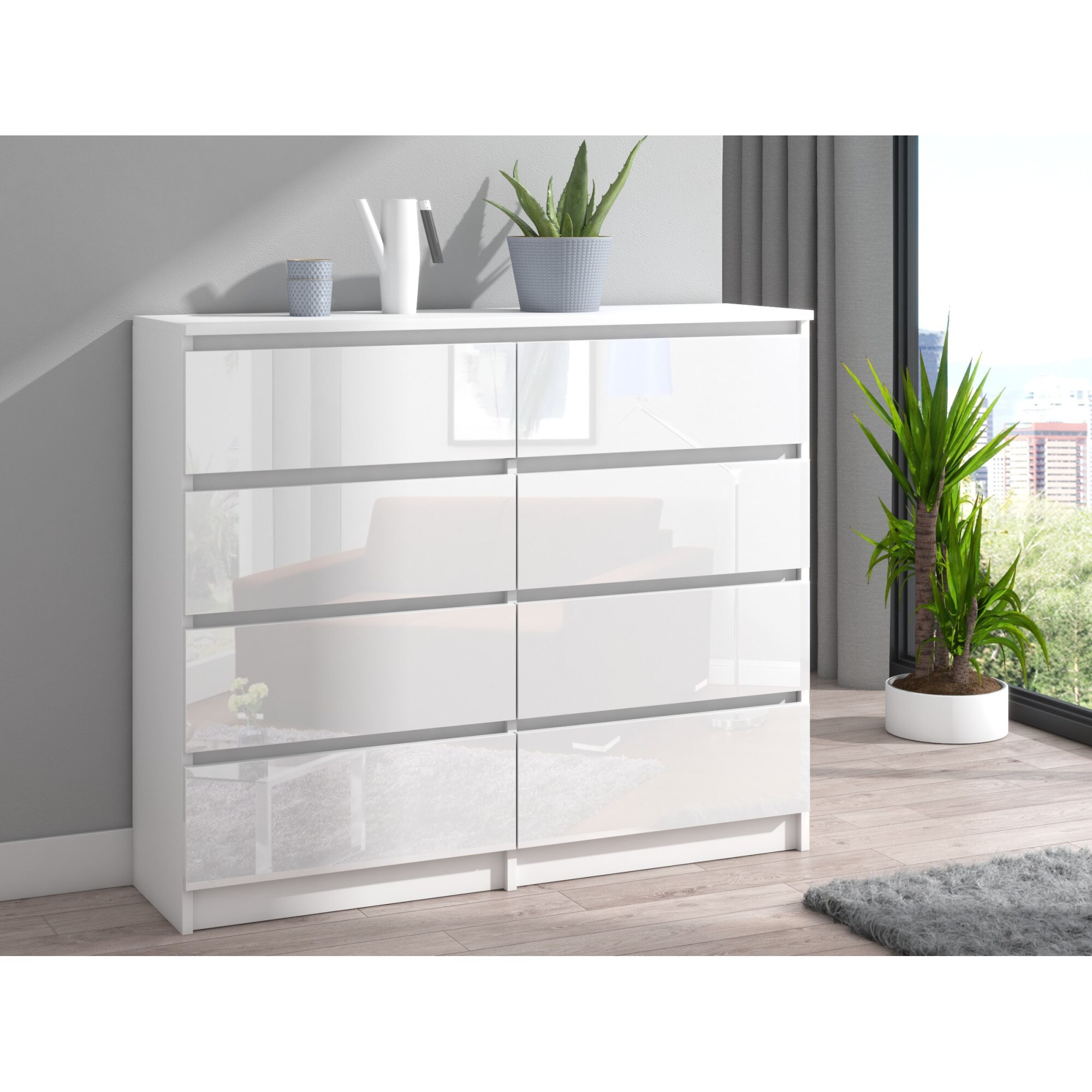 Comoda, Roe furniture, 8 sertare, Pal, 120cm, Alb - eMAG.ro