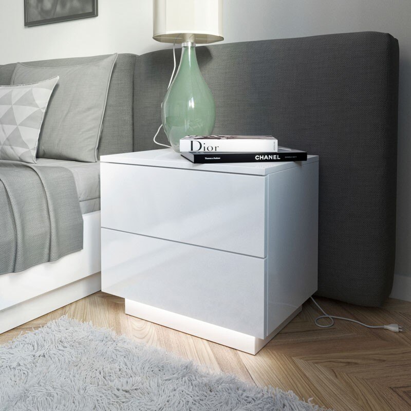 Noptiera, Roe furniture, LED, 50x37cm, Pal, Alb - eMAG.ro