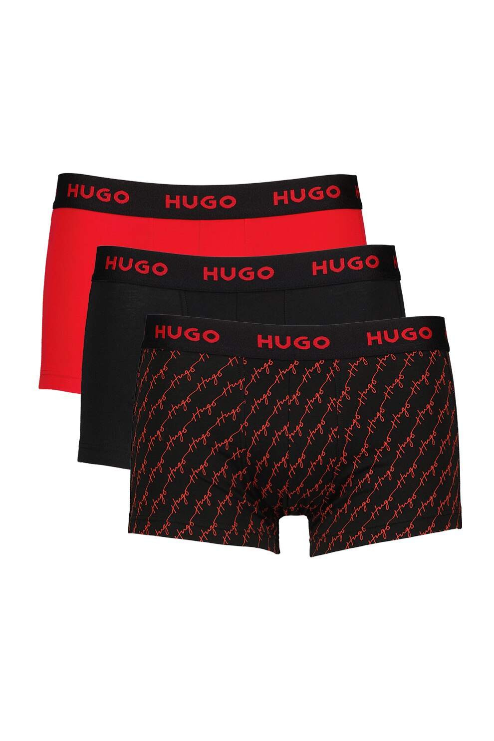 HUGO, Боксерки с лого - 3 чифта, Избеляло черно, Аленочервен, L - eMAG.bg