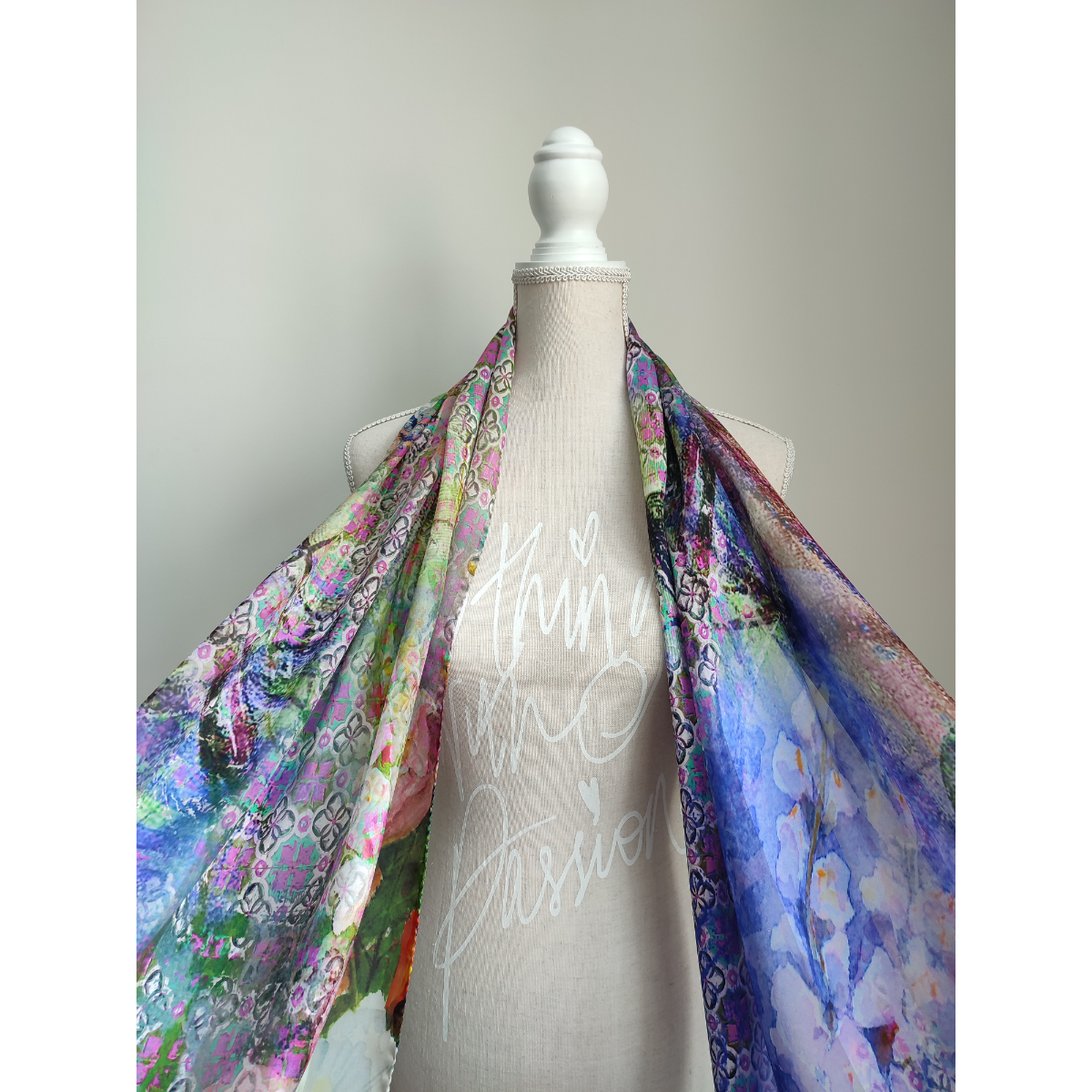 Esarfa matase naturala Alba – indigo/vernil, 180 cm x 45 cm - eMAG.ro