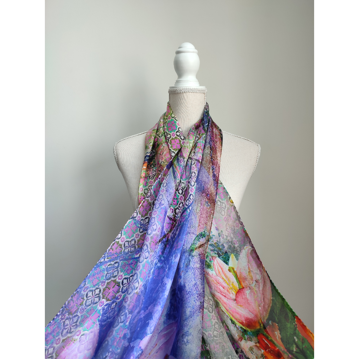 Esarfa matase naturala Alba – indigo/vernil, 180 cm x 45 cm - eMAG.ro