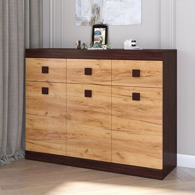 Comoda Sonata 6, Everest, 120 x 38 x 94 cm, Wenge inchis/Stejar craft ...