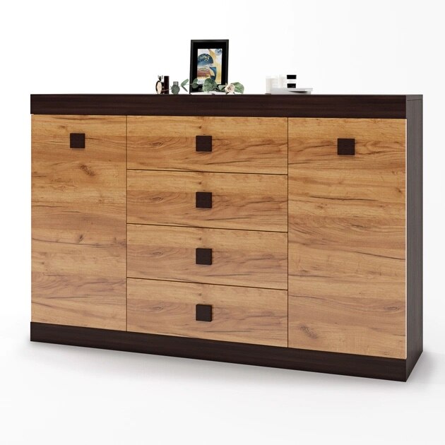 Comoda Sonata 8, Everest, 140 x 38 x 94 cm, Wenge inchis/Stejar craft ...