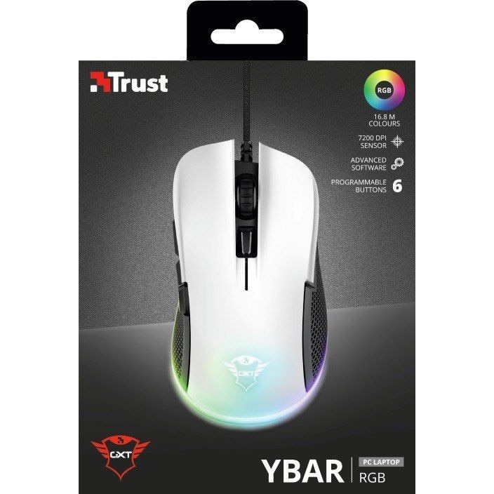 Mouse gaming GXT 922W YBAR, Trust, Iluminat LED, 7200 DPI, Alb/RGB ...
