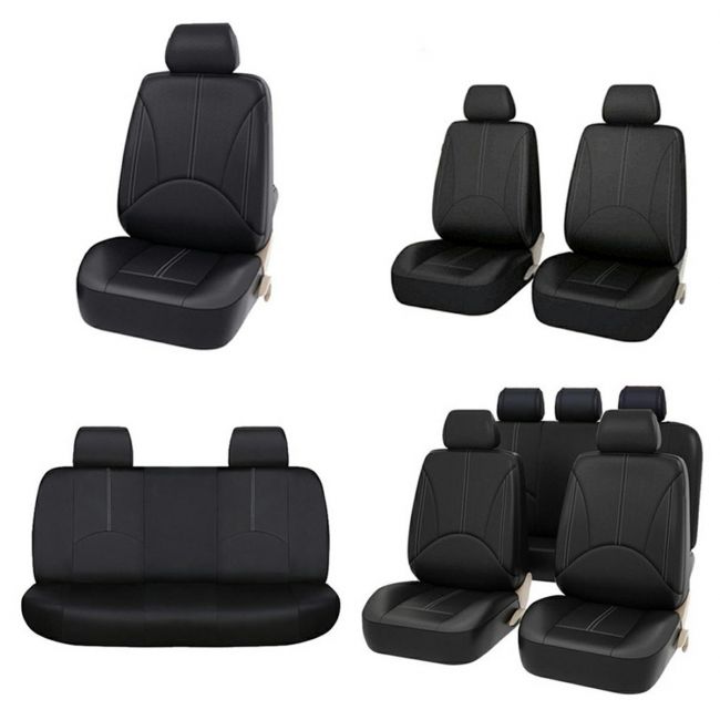 Set huse auto piele ecologica neteda si piele perforata, 9 bucati ...