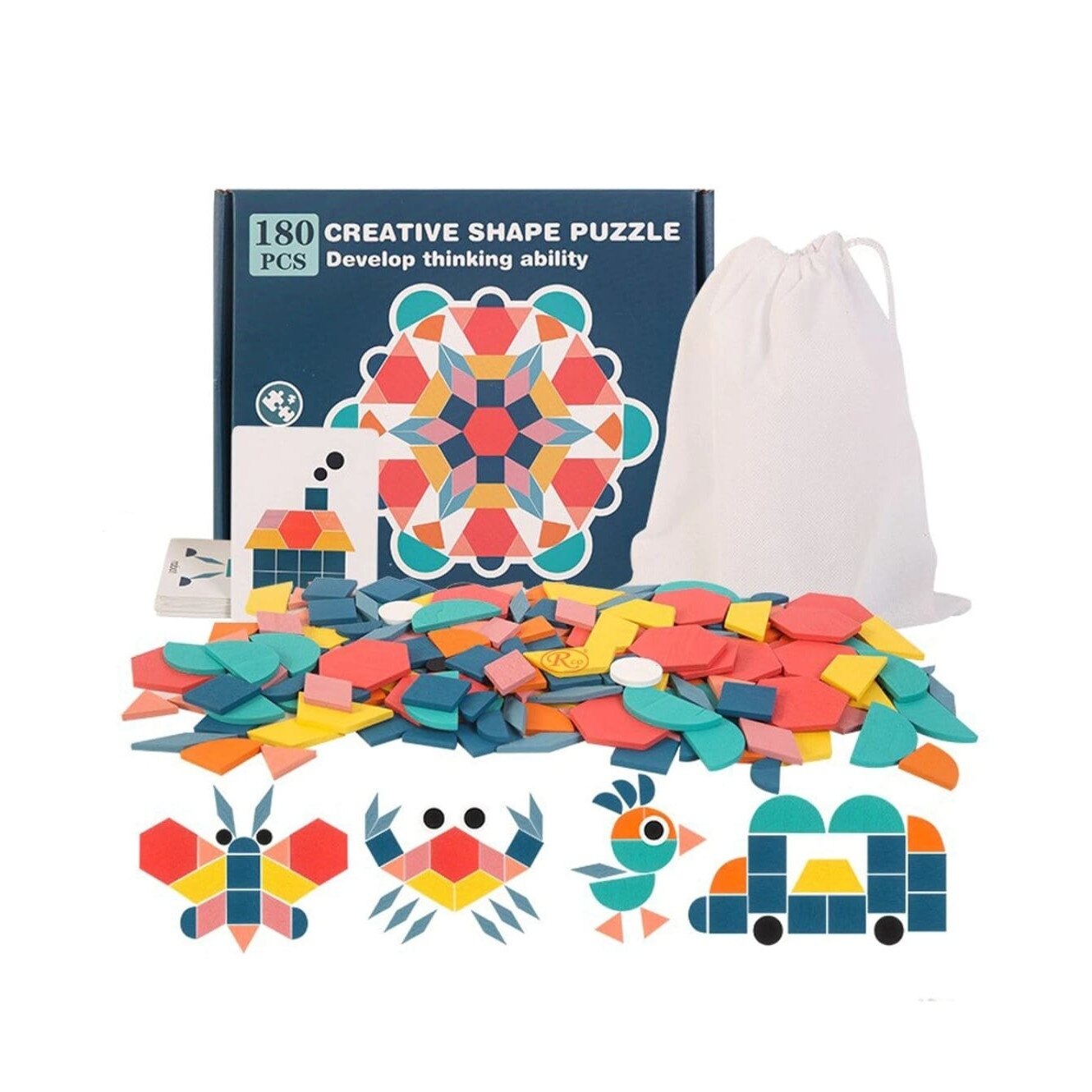 Joc Tangram educativ, lemn, 180 piese - eMAG.ro