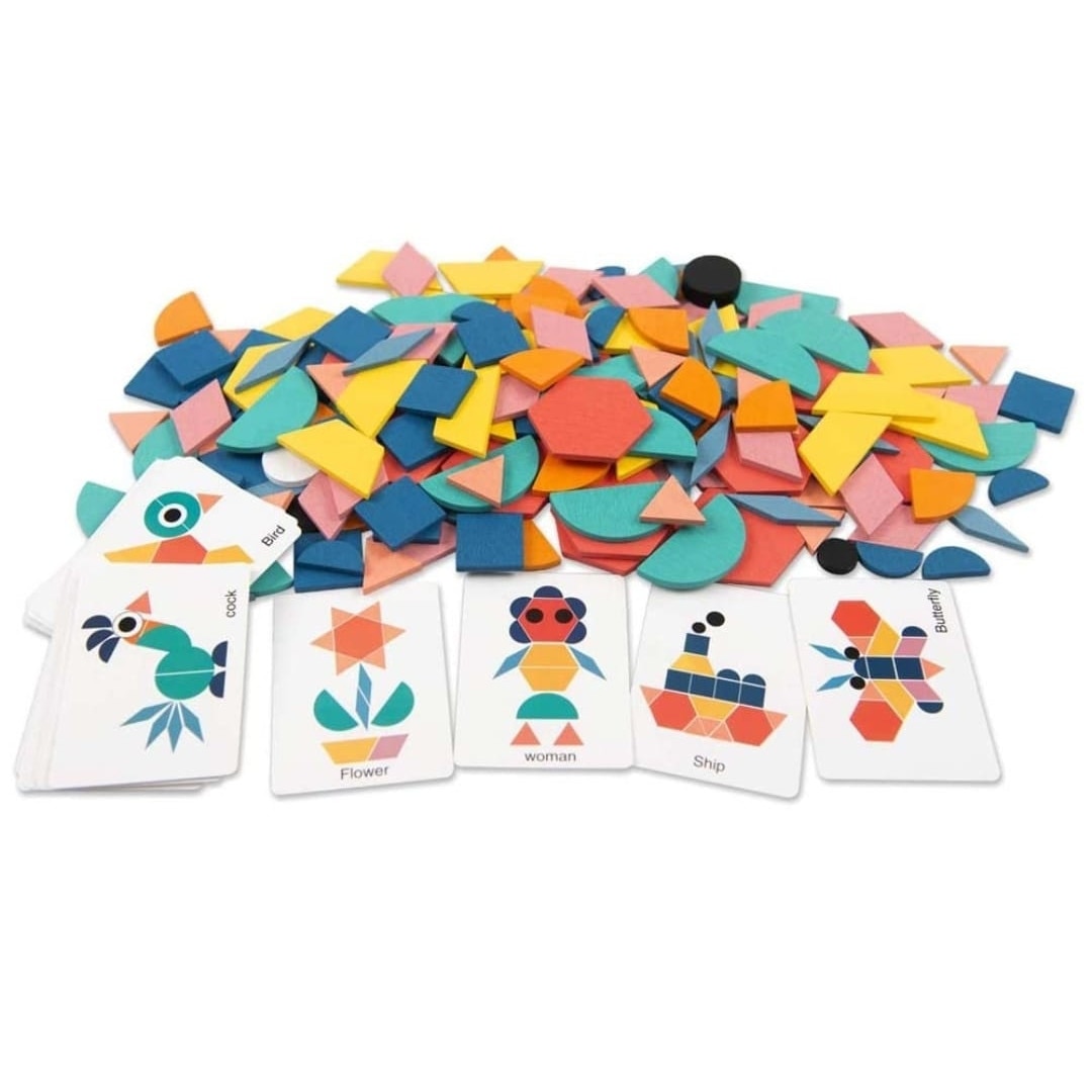 Joc Tangram educativ, lemn, 180 piese - eMAG.ro