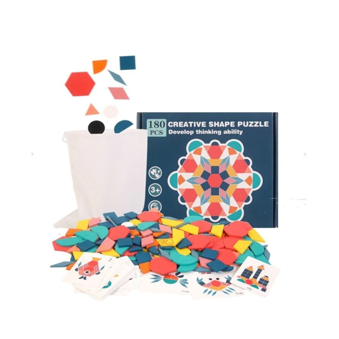 Joc Tangram educativ, lemn, 180 piese - eMAG.ro