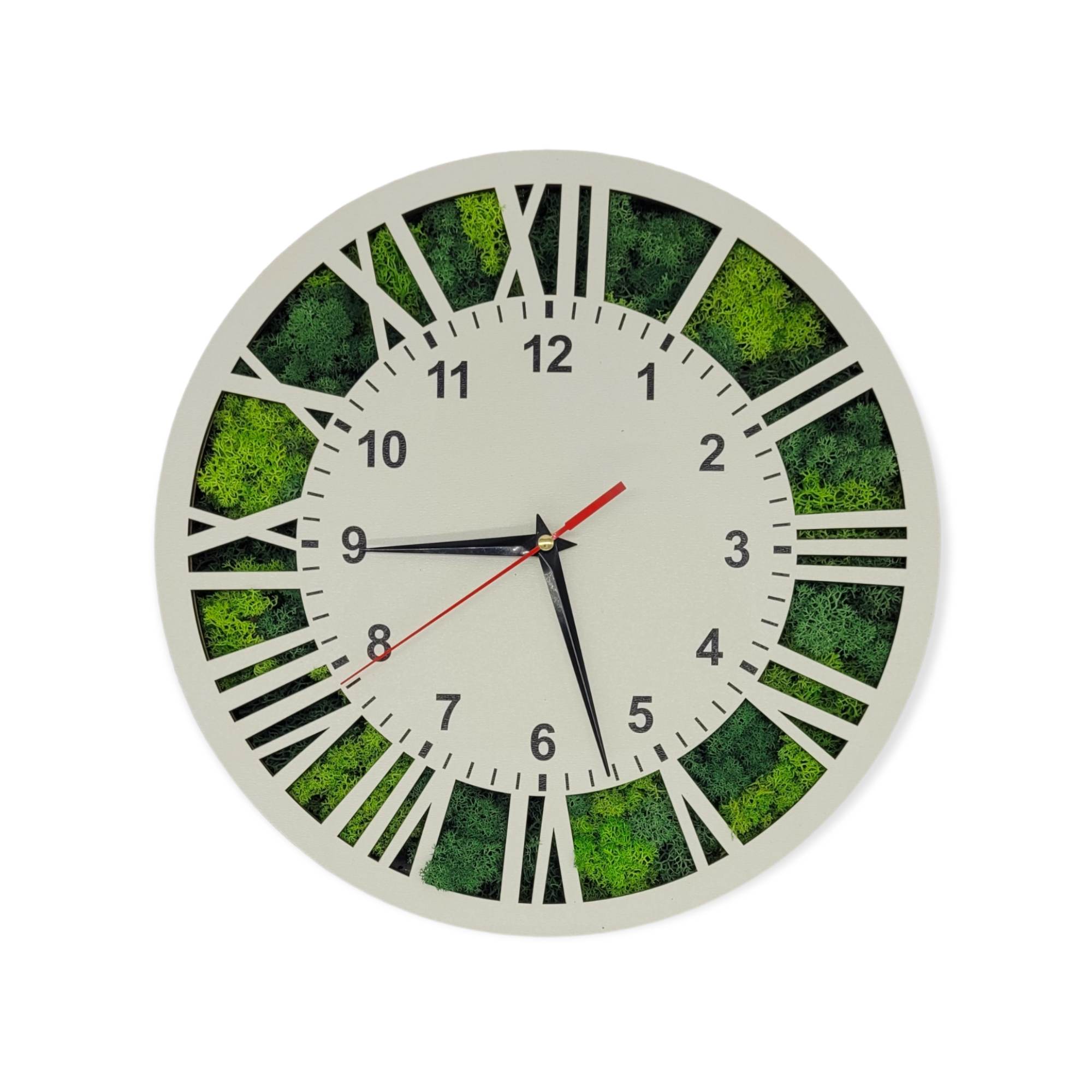 Ceas alb cu licheni stabilizati verzi, Model 2, 30cm Crioflora - eMAG.ro