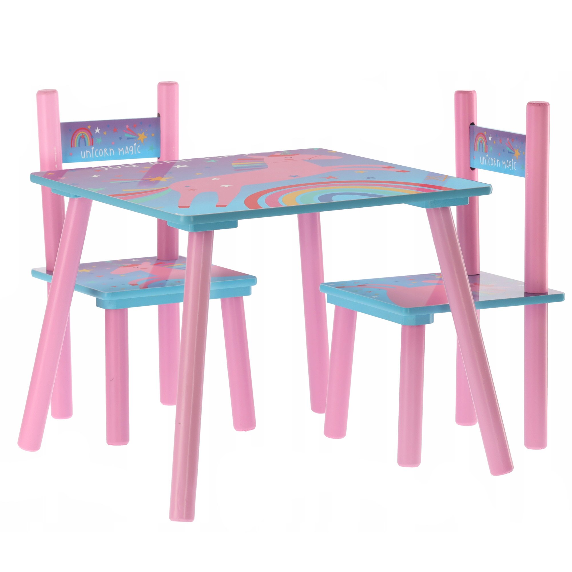 Set mobilier copii Melbi masa si 2 scaune, albastru roz, 50x50x42 cm ...