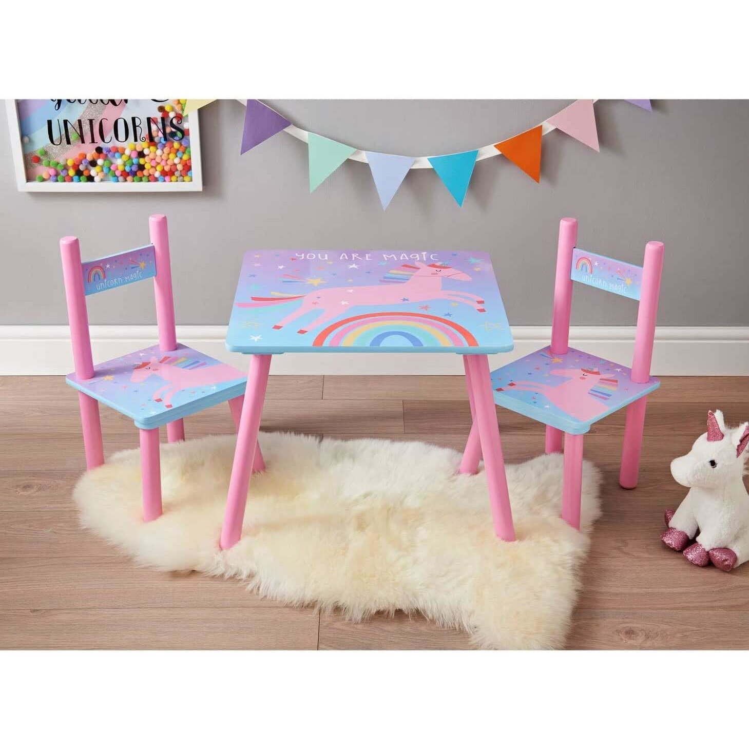 Set mobilier copii Melbi masa si 2 scaune, albastru roz, 50x50x42 cm ...