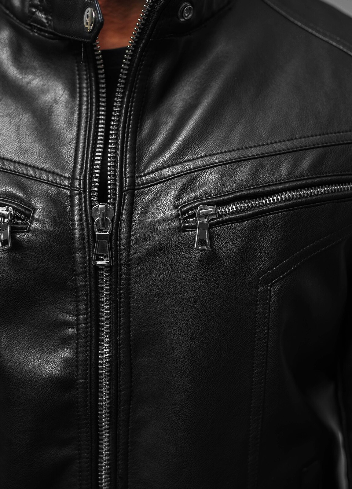 Geaca de piele barbati neagra OZONEE JS/11Z8016 - eMAG.ro