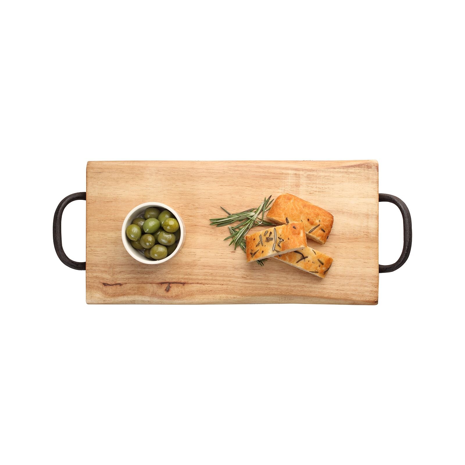 Platou servire cu manere, T&G, Hevea, Lemn/Fonta, 40 x 20 cm, Maro ...