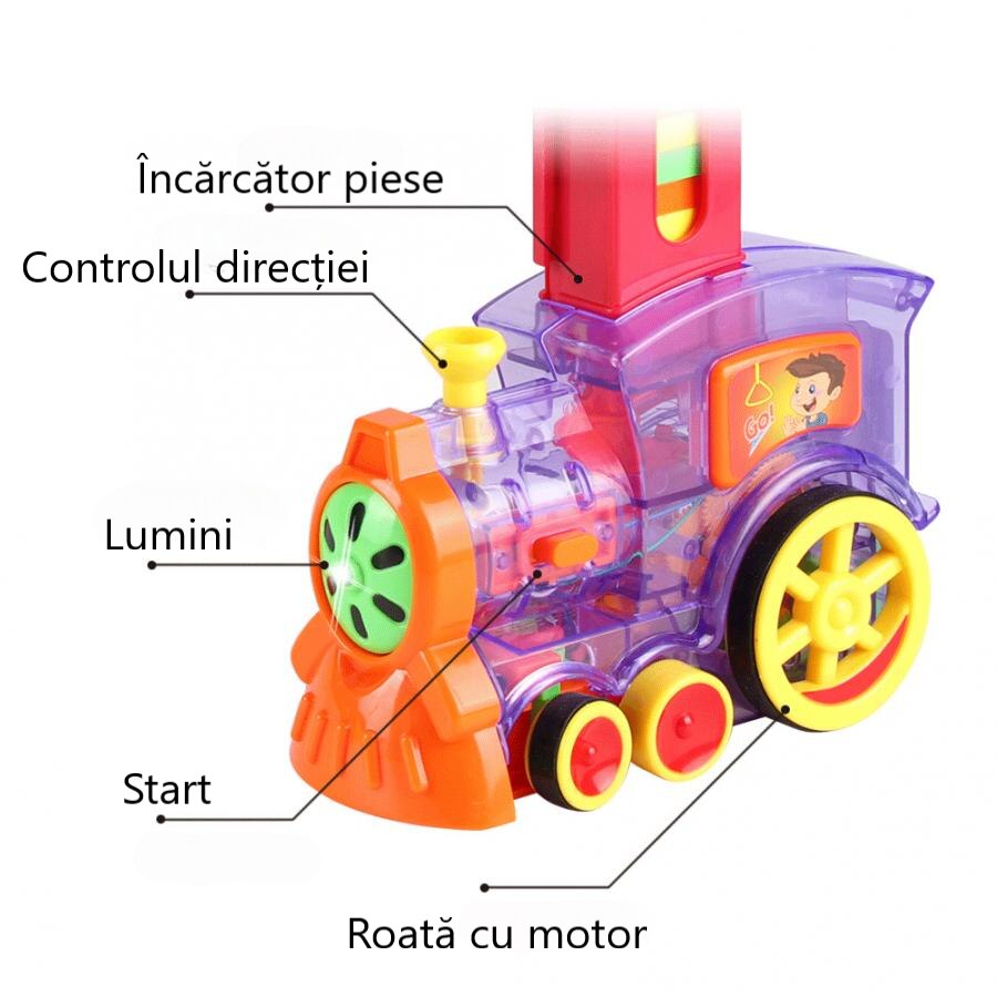 Set Trenulet Electric cu 50 de Piese Domino pentru Stivuire, cu Lumini ...