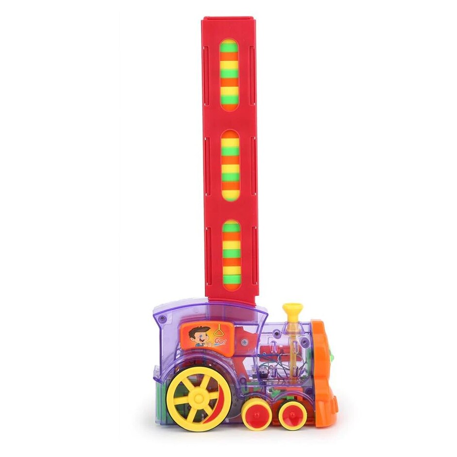 Set Trenulet Electric cu 50 de Piese Domino pentru Stivuire, cu Lumini ...