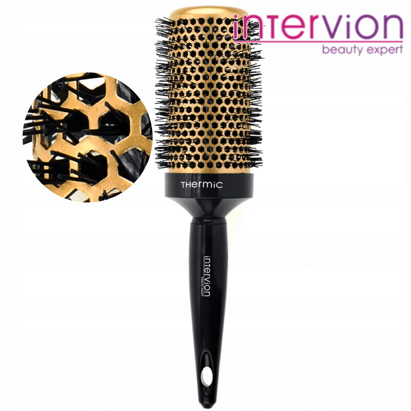 Perie rotunda par Gold Label Thermic, Inter-vion, 55 mm, Negru/Auriu ...