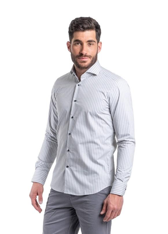 Camasa barbati Prince Oliver, Bumbac, Gri/Alb, S - eMAG.ro