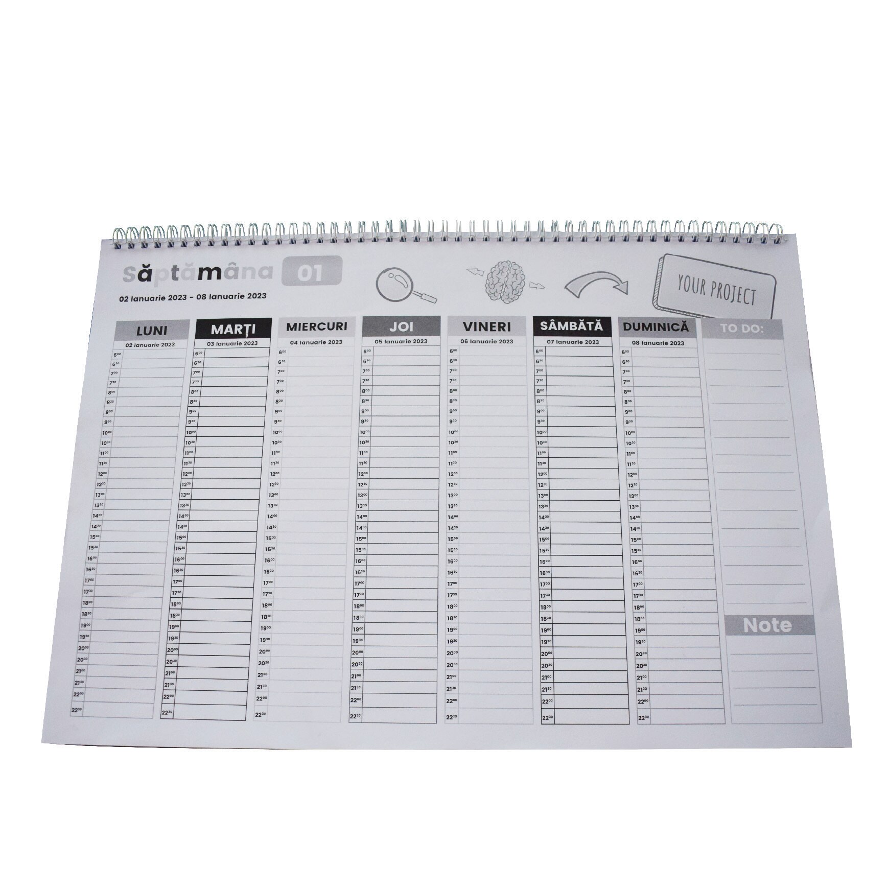 Planner de birou saptamanal 2023, format mare 43x30 centimetri, alb ...