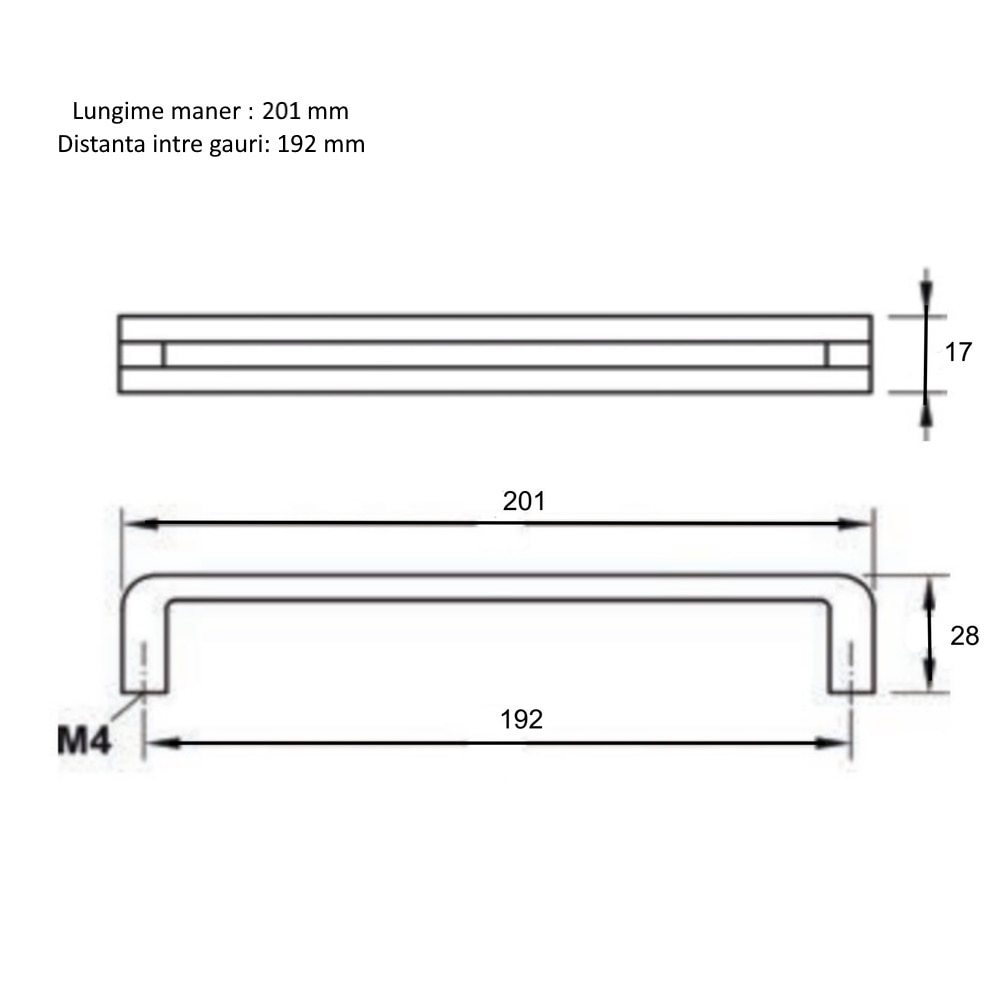 Maner Bare, Negru mat, 192 mm, metalic - eMAG.ro