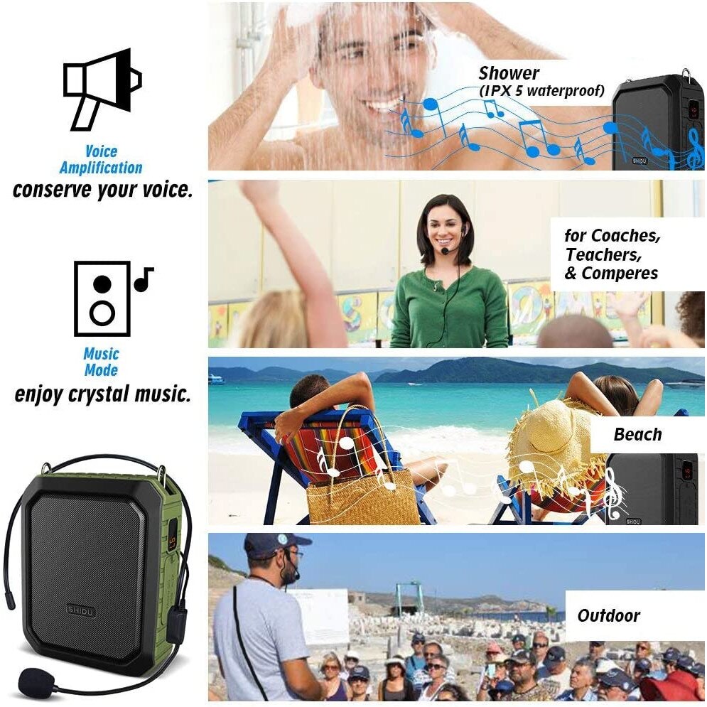 Megafon portavoce Bluetooth portabil, cu microfon headset, 18W, baterie ...