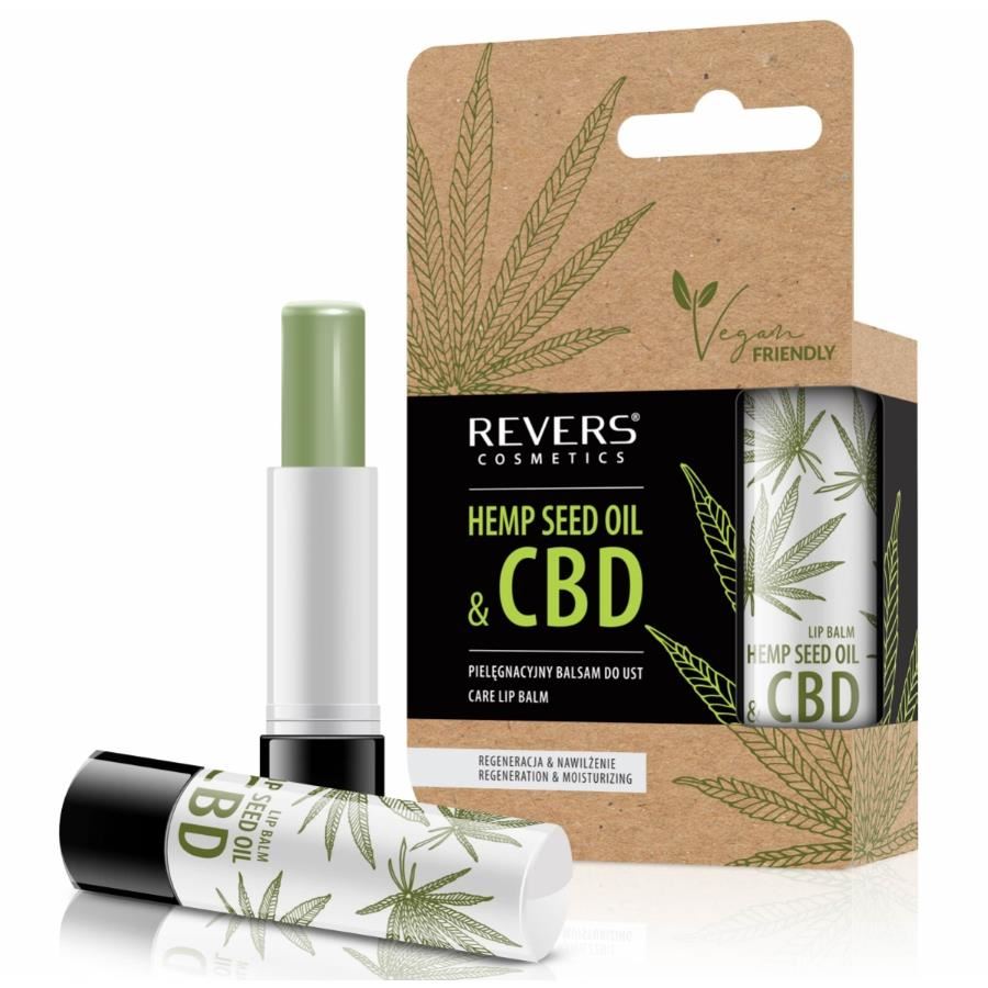 Balsam de buze hranitor cu ulei natural de canepa cu CBD, Revers, vegan ...