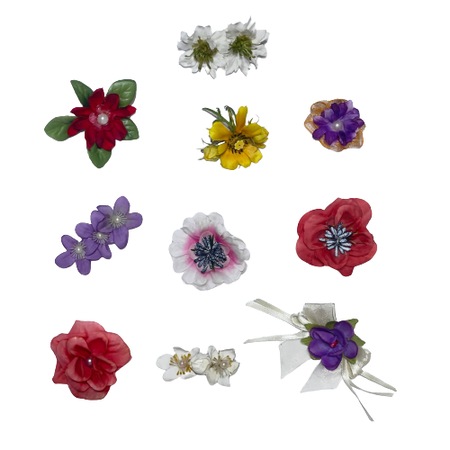 Set agrafe de par, Handmade, Flori 3D, Clipsuri, Textil, Metal, 10 ...