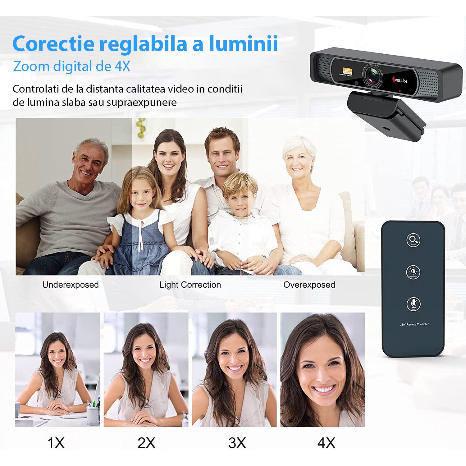 Camera web Angetube Ultra HD 4K, Rotatie 360°, Zoom Digital 5X ...