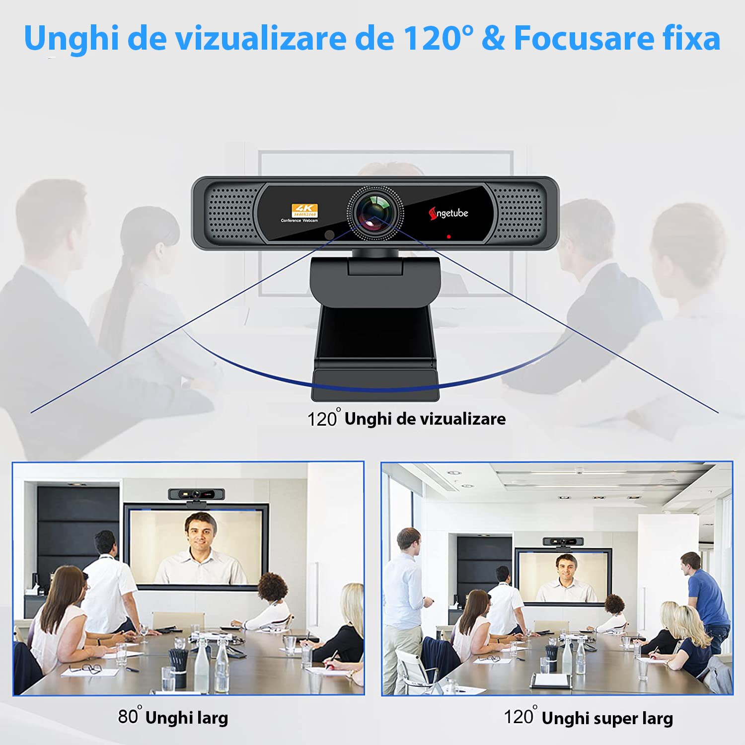 Camera web Angetube Ultra HD 4K, Rotatie 360°, Zoom Digital 5X ...