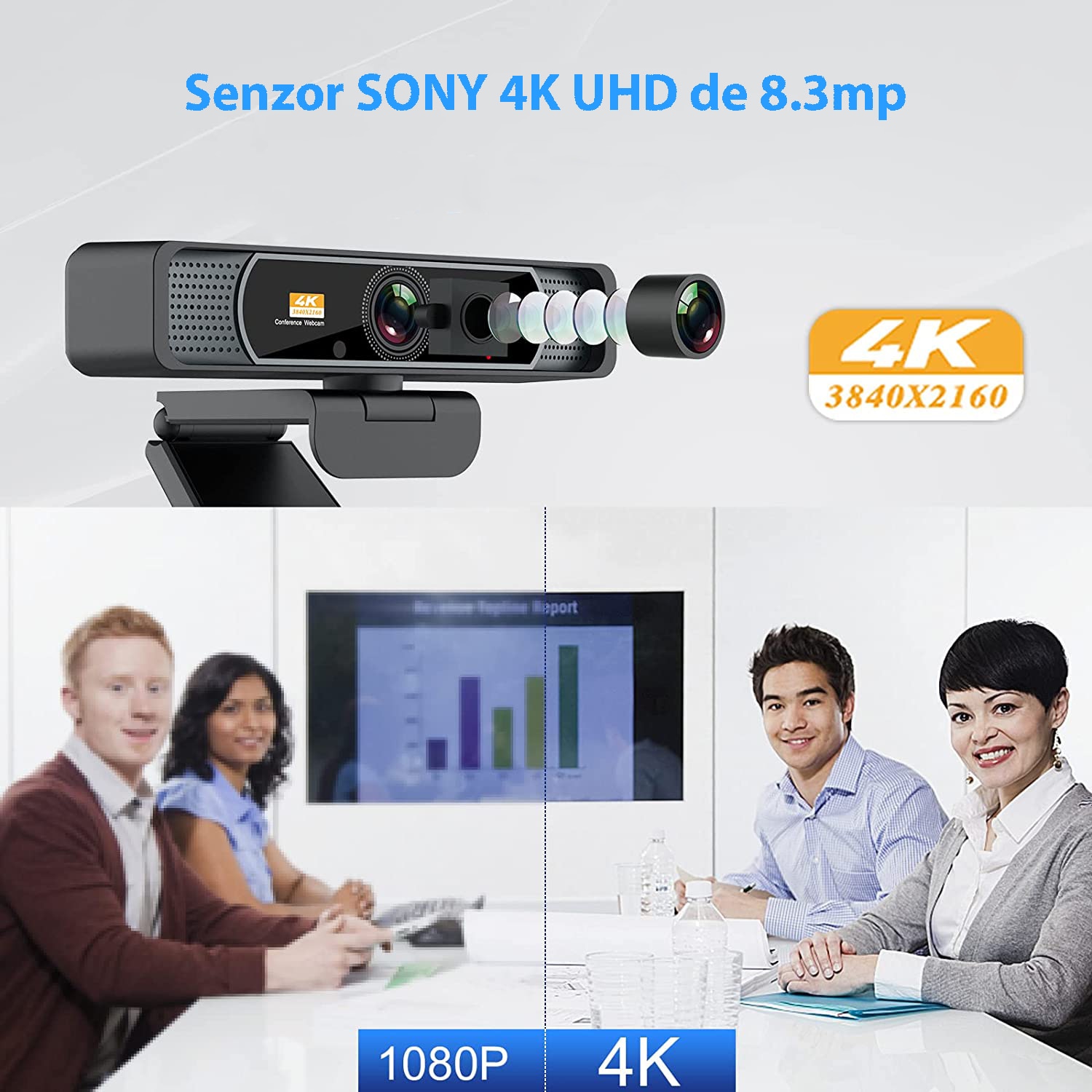 Camera web Angetube Ultra HD 4K, Rotatie 360°, Zoom Digital 5X ...