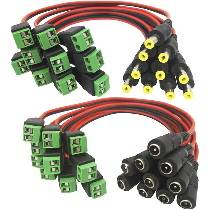 Set 10 perechi cablu de alimentare DC 12V mama-tata cu cablu si adaptor ...