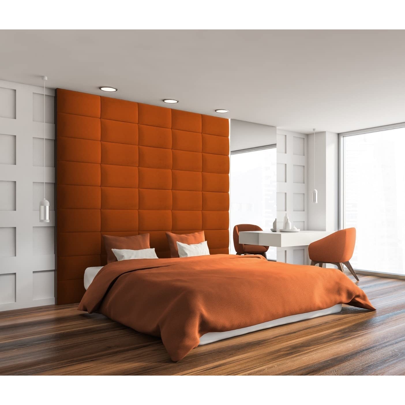 Panou tapitat pentru decorarea peretilor 3D, 30 x 30 cm Culoare rugina ...