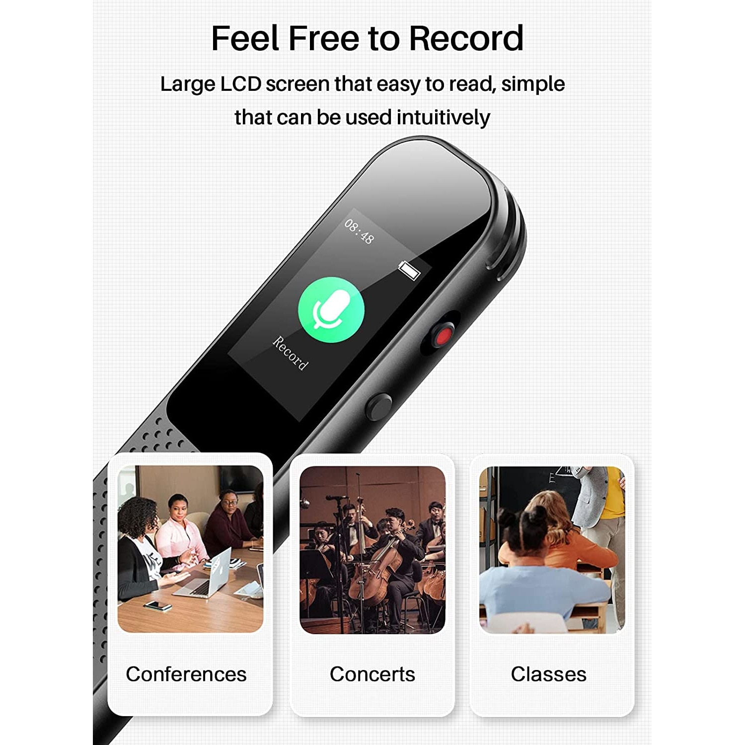 Reportofon digital de 64 GB, dictafon cu activare vocala, 3072 Kbps ...