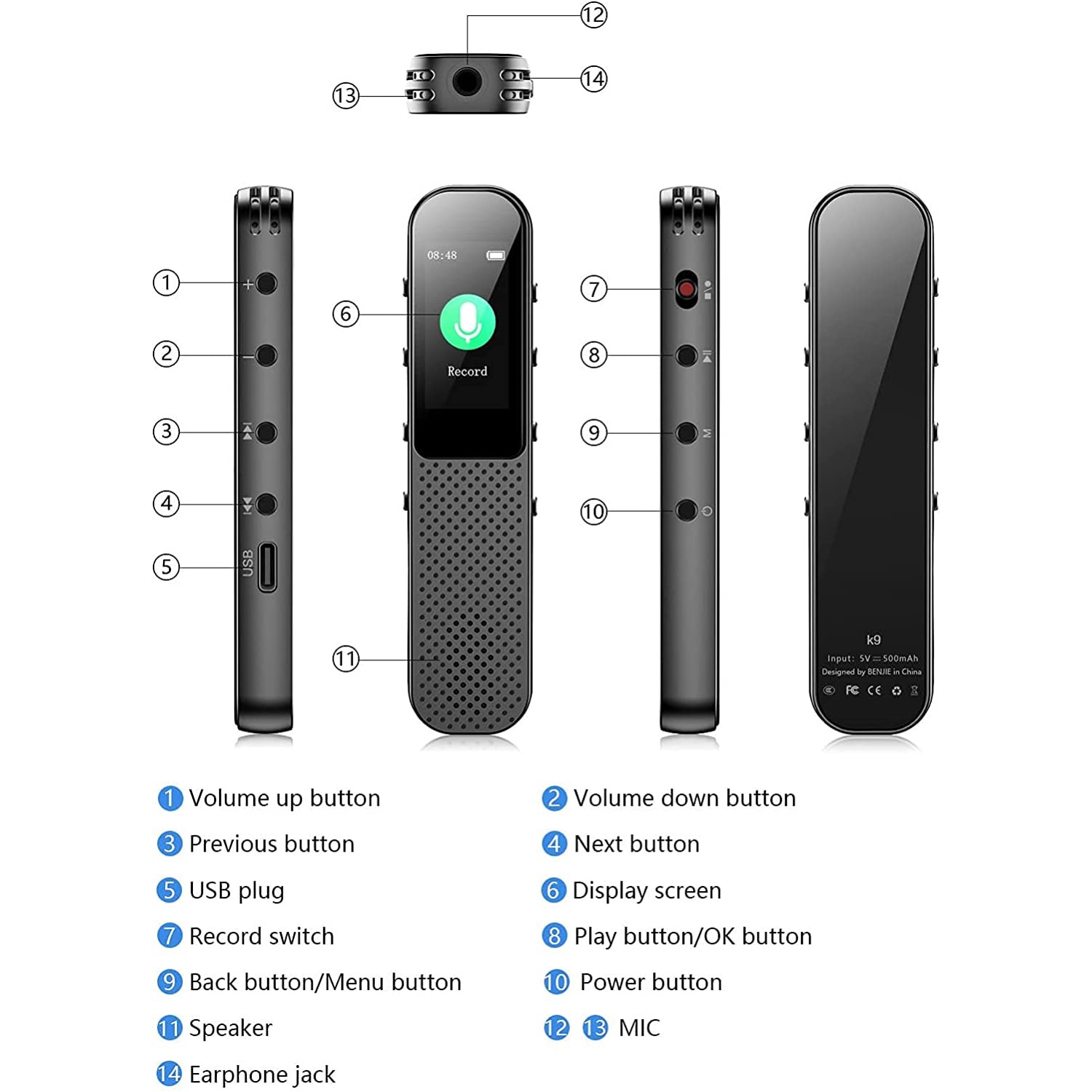 Reportofon digital de 64 GB, dictafon cu activare vocala, 3072 Kbps ...