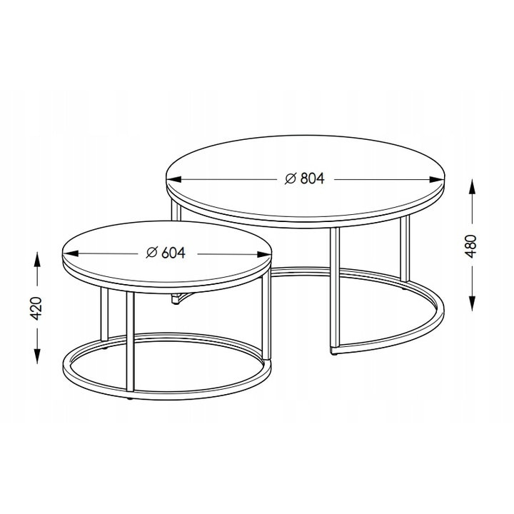 Set 2 x Masuta de cafea, MDF/Otel, 80/60 cm, Negru/Auriu - eMAG.ro