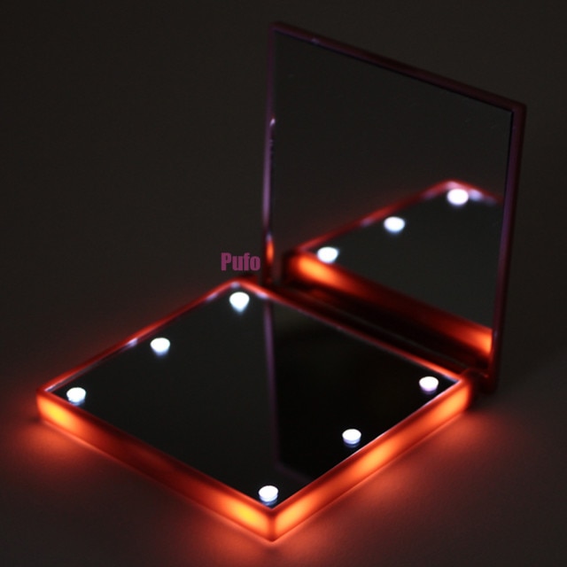 Mini oglinda Pufo Lady Boss de buzunar pentru machiaj, iluminata cu LED ...