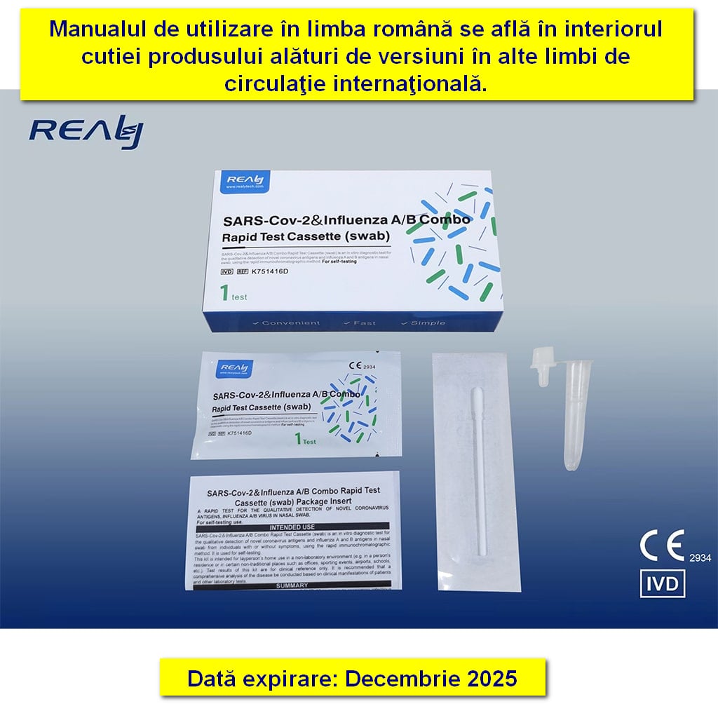 Test Rapid Antigen, Combinat, Gripa A+B si Covid-19, Realy Tech, Nazal ...