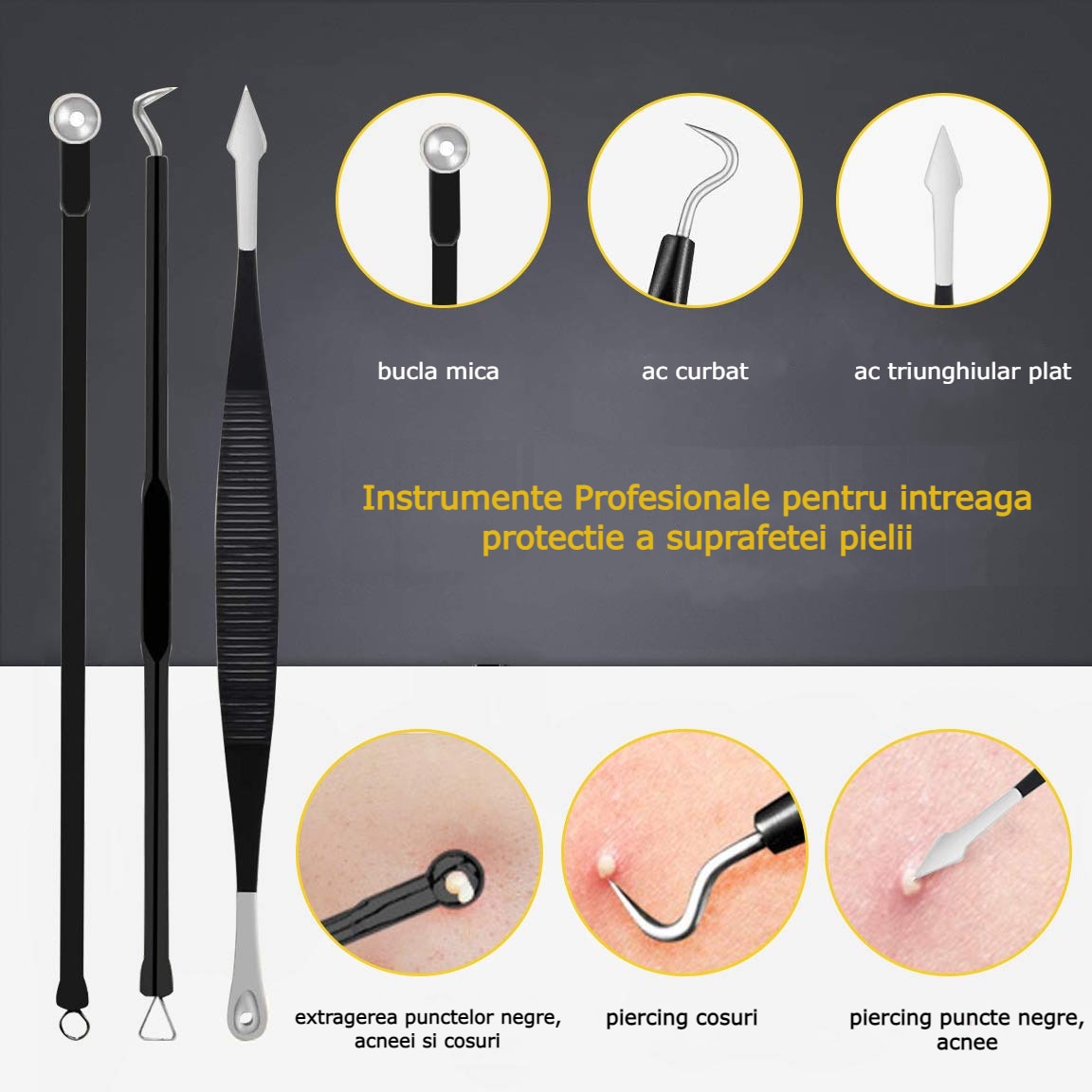 Set 10 Pensete Profesionale din otel inoxidabil pentru extragerea ...