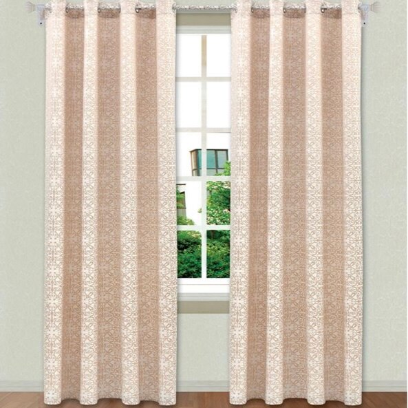 Set 2 draperii semitransparente, cu inele metalice, marocan, bej, 140 x ...