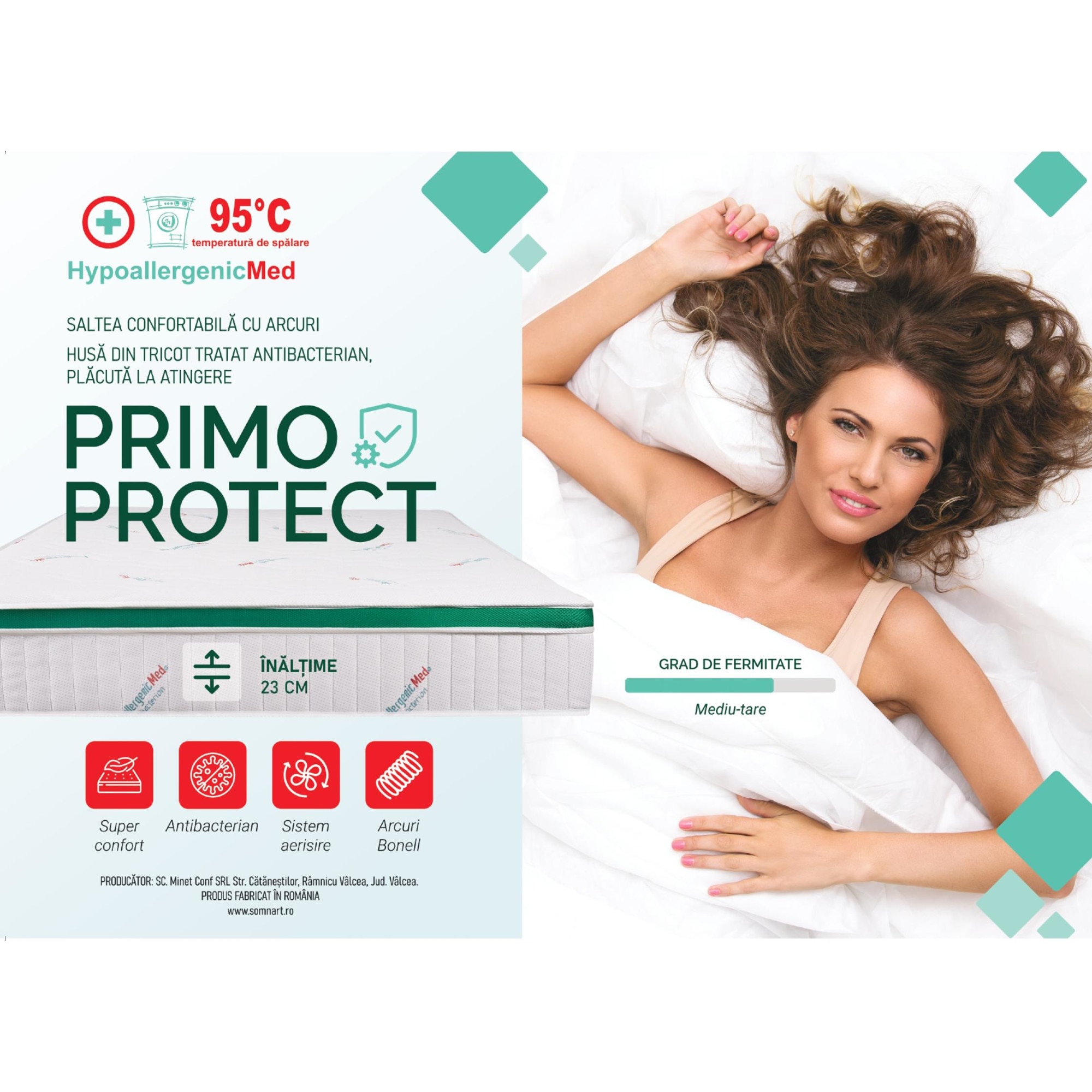 Saltea ortopedica HypoallergenicMed, Primo Protect SomnART, cu arcuri ...