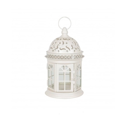 Felinar decorativ C001KQ, metalic, alb, H 20 cm - eMAG.ro