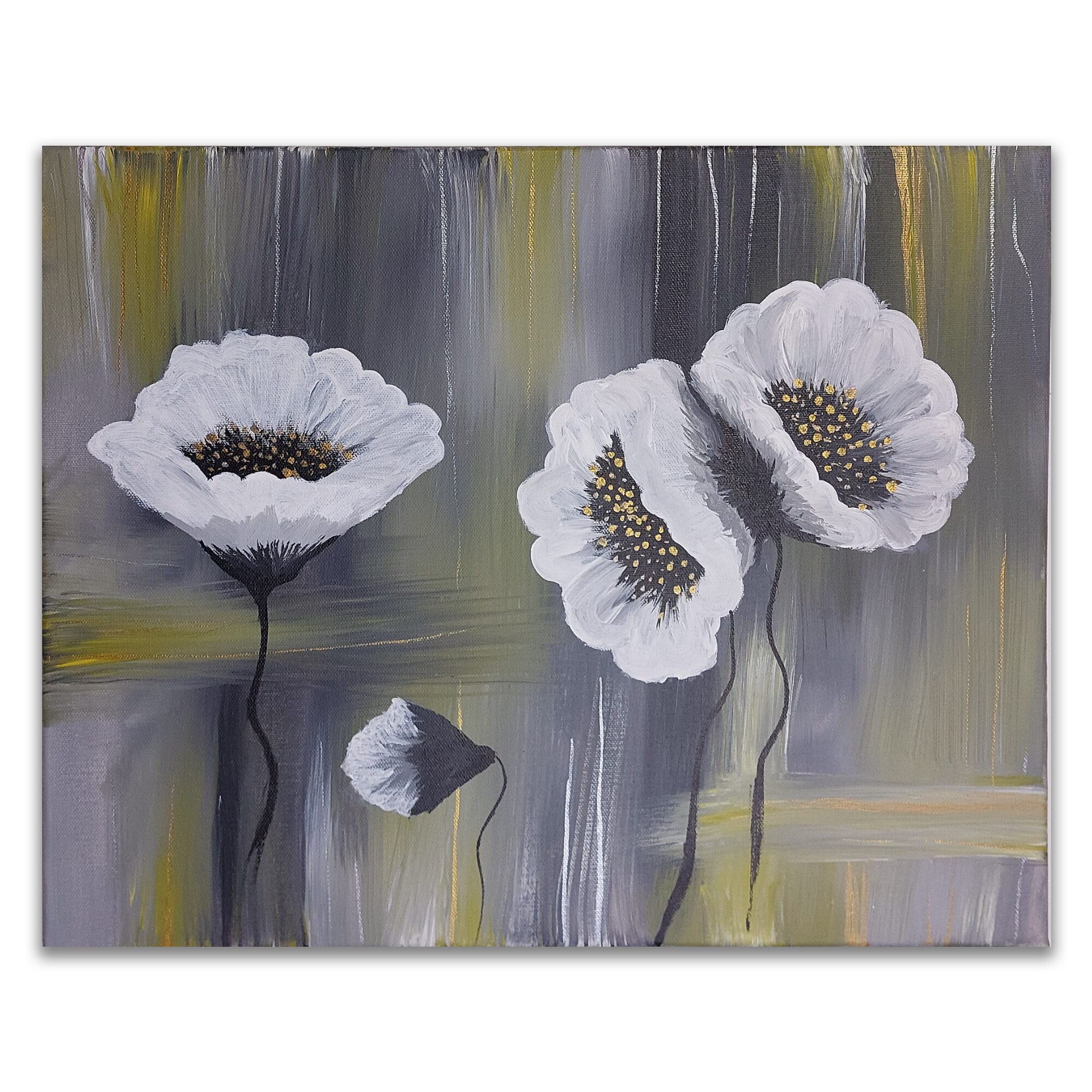 Tablou pictat manual pe panza canvas cu sasiu de lemn, Flori, 40 x 50 ...