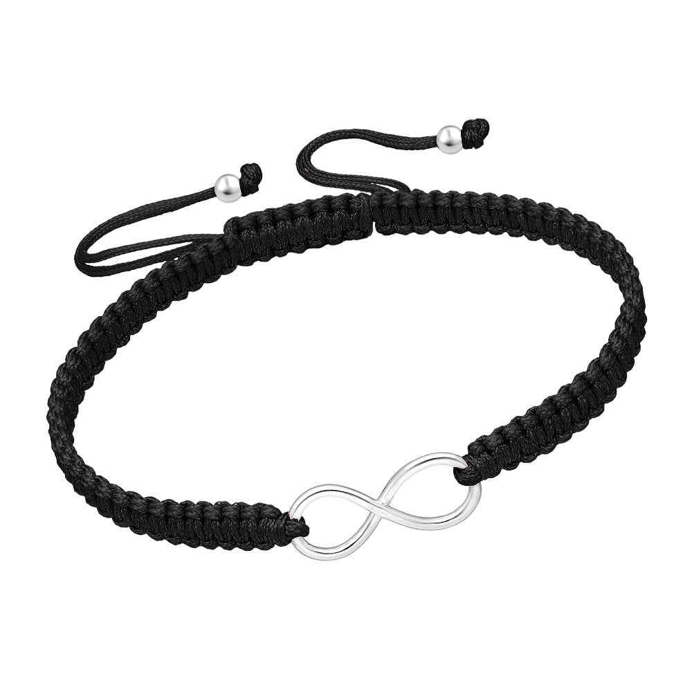 Bratara Argint 925 - Simbolul Infinitului cu Impletitura Neagra - eMAG.ro