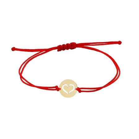 Bratara Aur 14k - Pandantiv Banut cu contur Inima si snur rosu - eMAG.ro